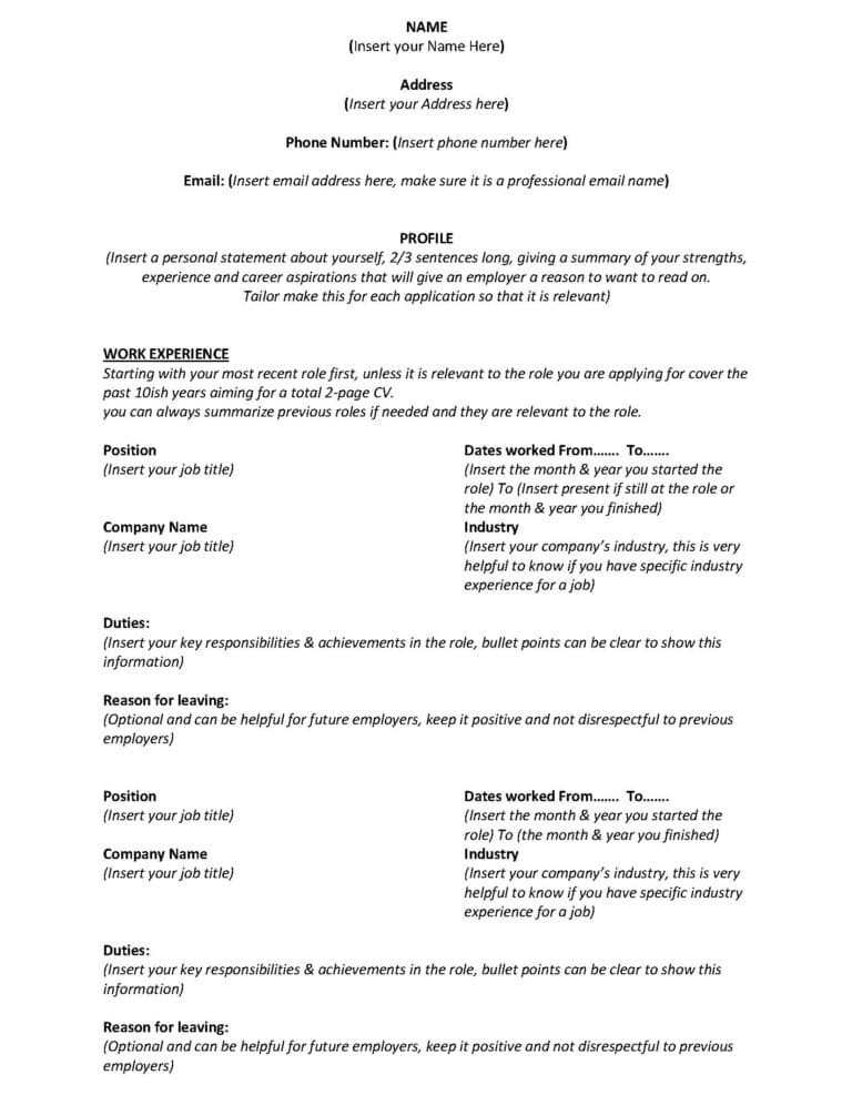 CV Template | Bond Williams