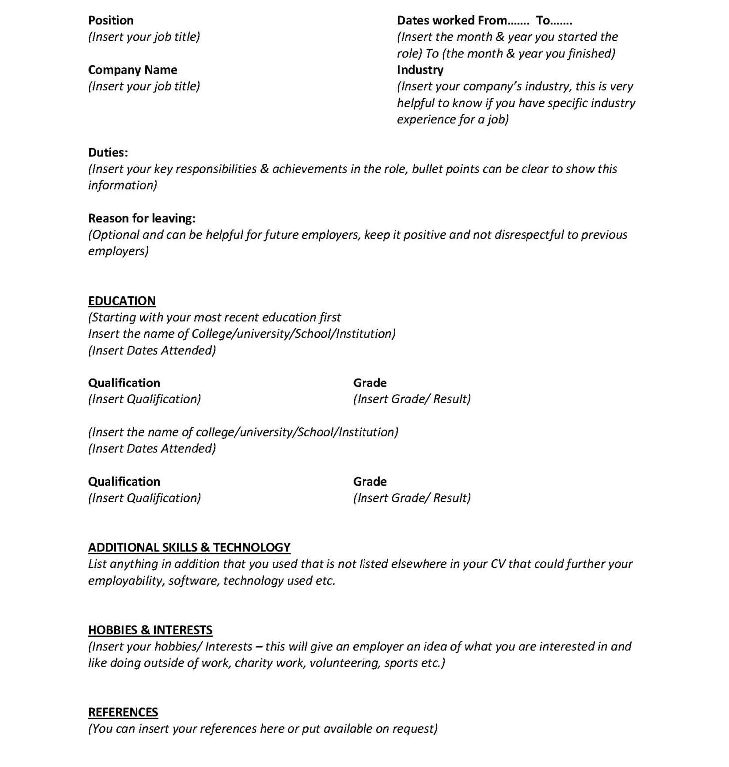 CV Template | Bond Williams