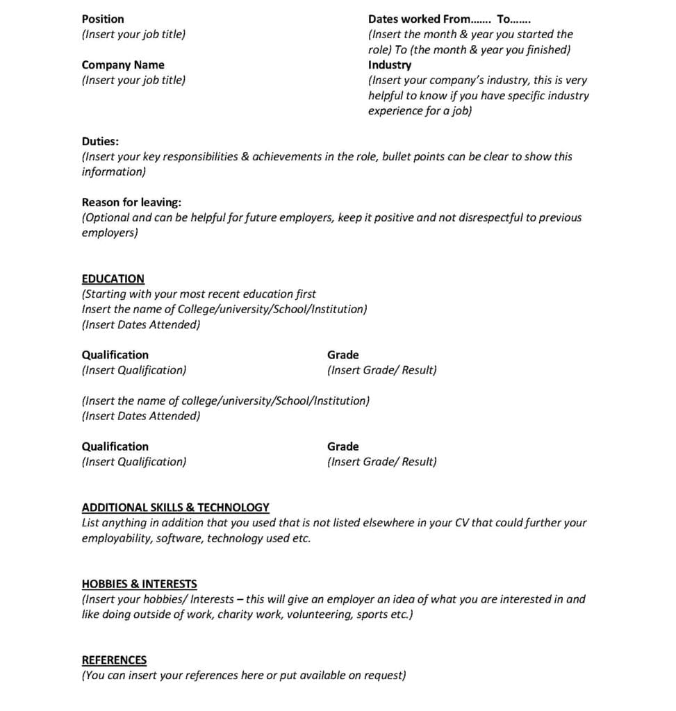 CV Template | Bond Williams